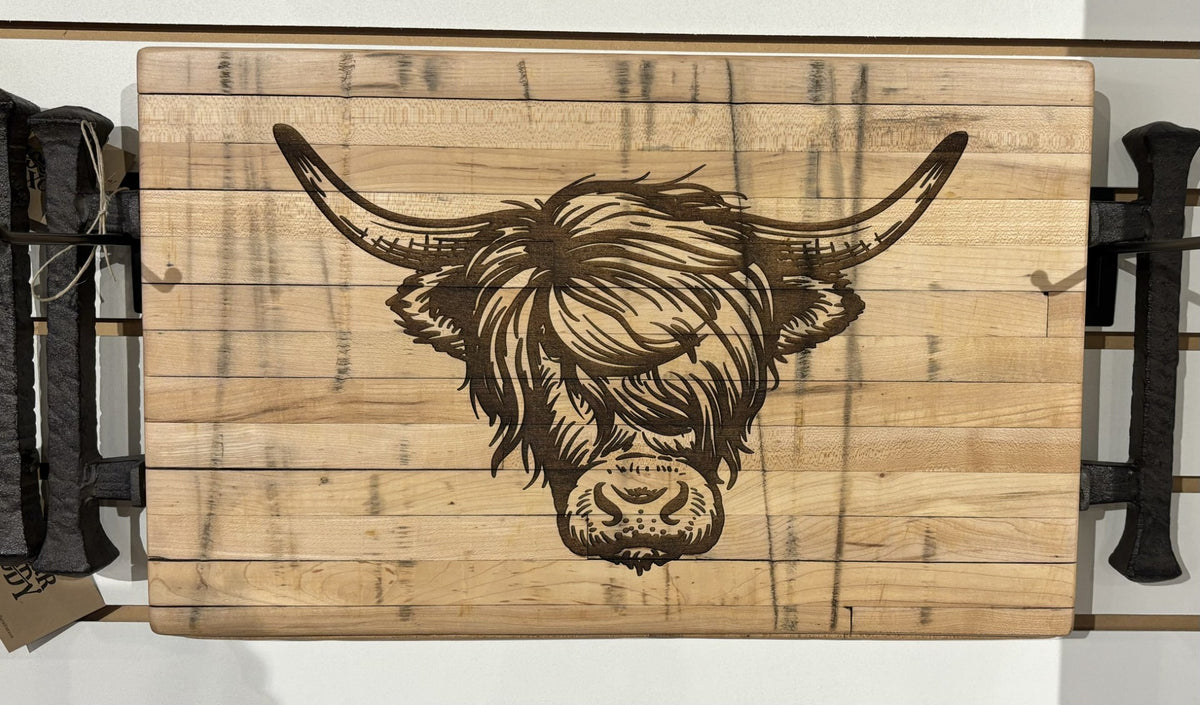 Engraved Boxcar Serving Tray | Highland Cow – Boxcar Woody Stockyards City