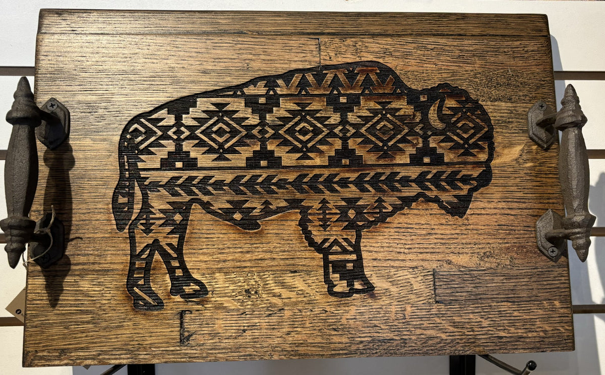 Engraved Cargo Serving Tray | Aztec Buffalo – Boxcar Woody Stockyards City